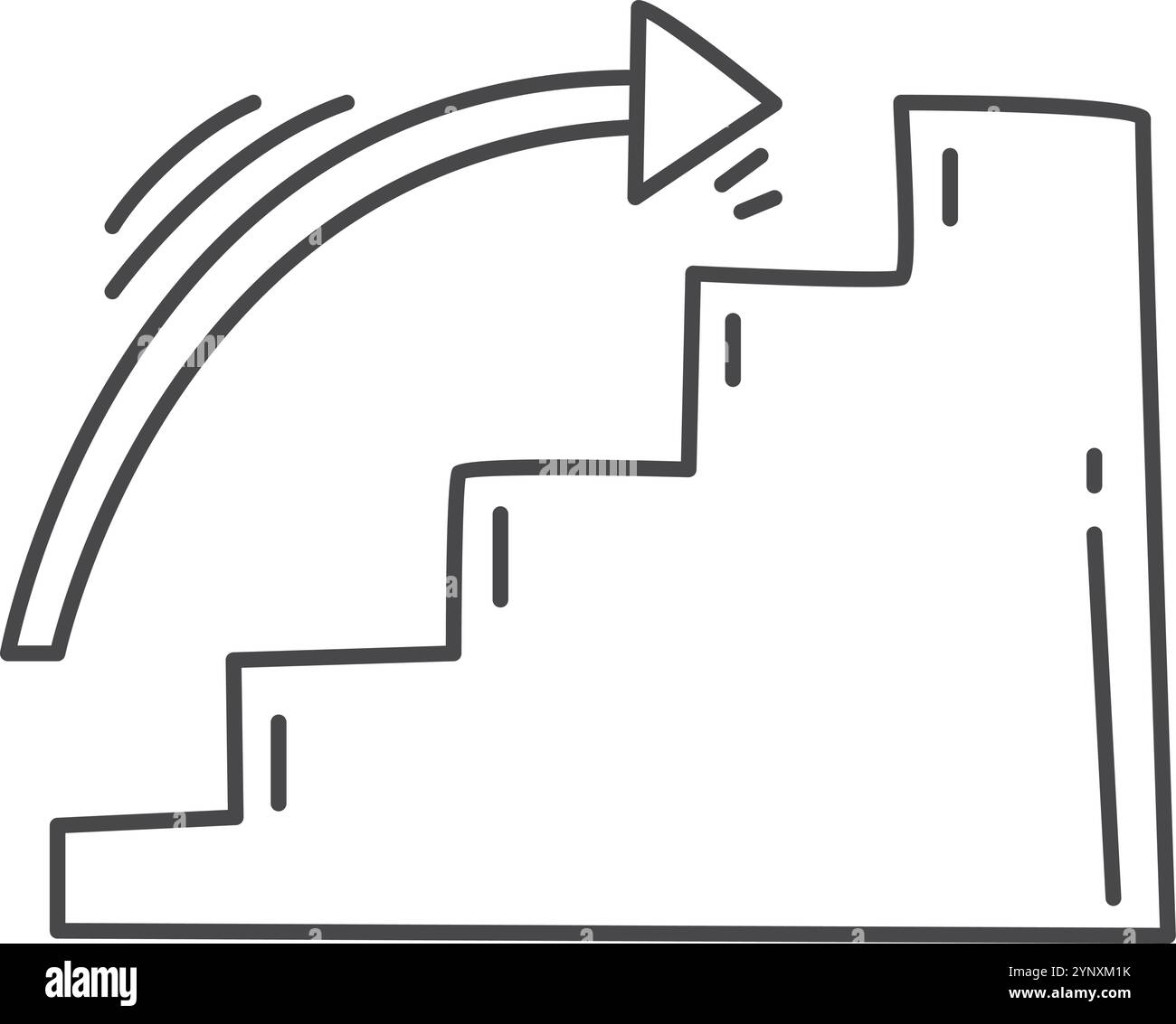 A black and white drawing of a staircase with a arrow pointing upwards ...