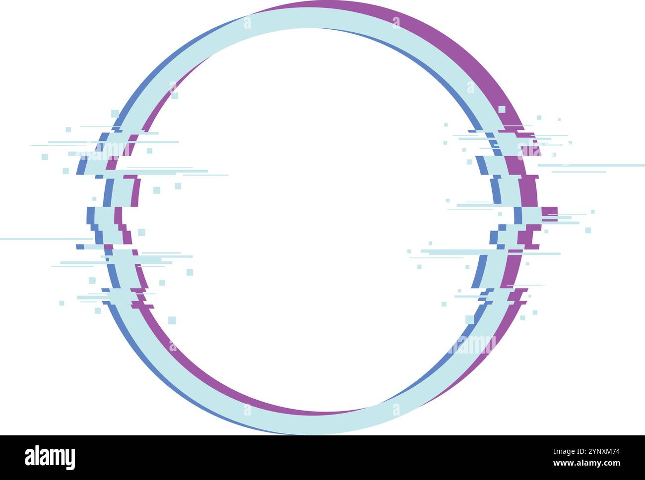 A blurry, pixelated circle with a blue and pink border. The circle is ...