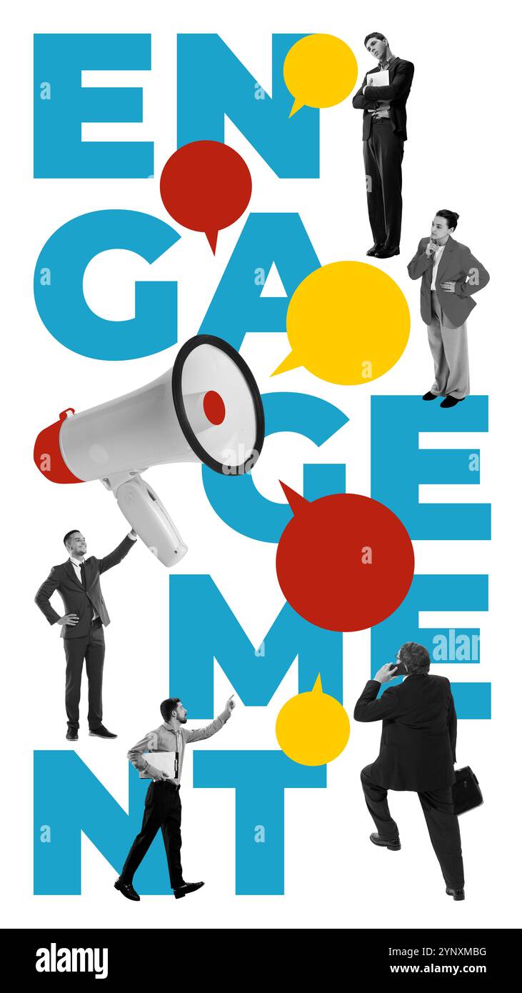 Business engagement, with speech bubbles, business people interacting ...