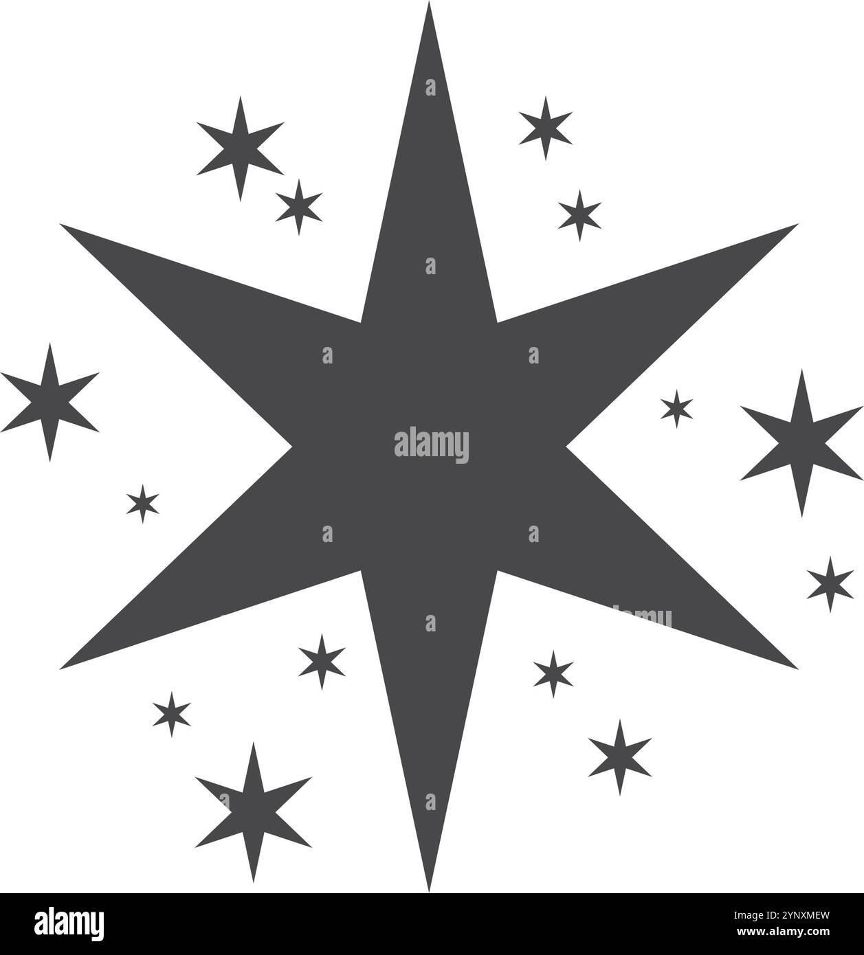 A black star with a white background. The star is surrounded by many ...