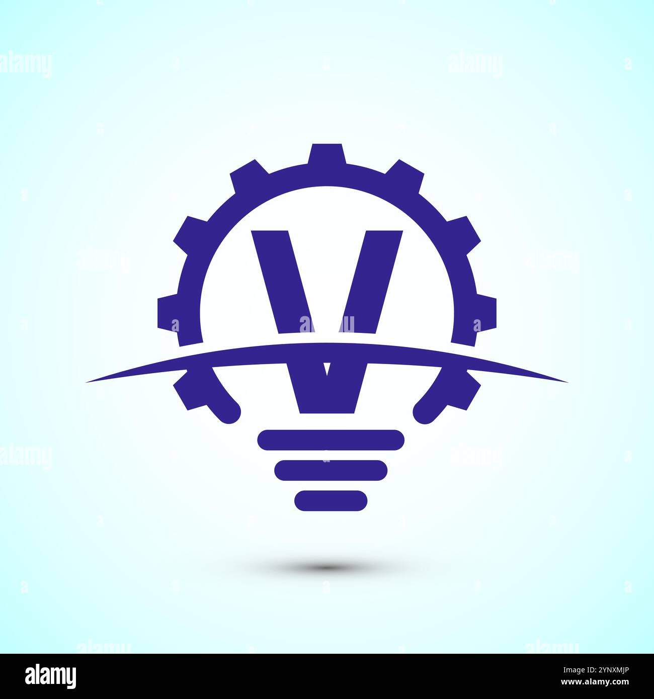 English alphabet with electric bulb and gear sign. Creative idea logo ...