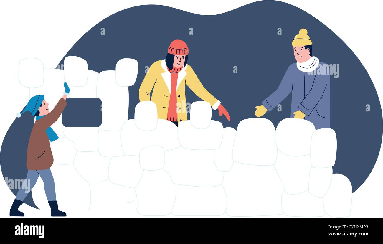 A cartoon of three people building a snow fort Stock Vector Image & Art ...