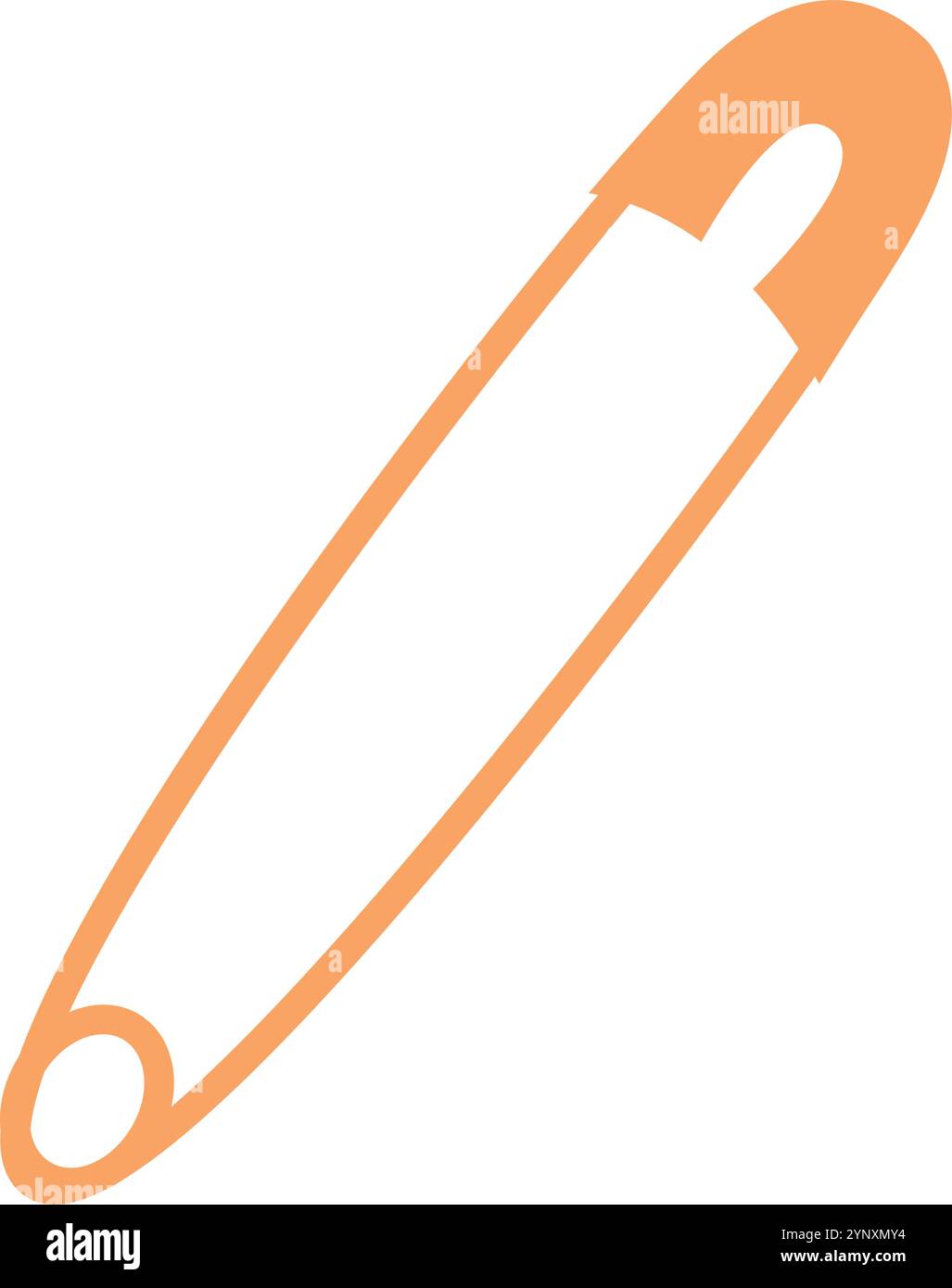 A yellow safety pin is shown in a white background. The pin is bent and ...
