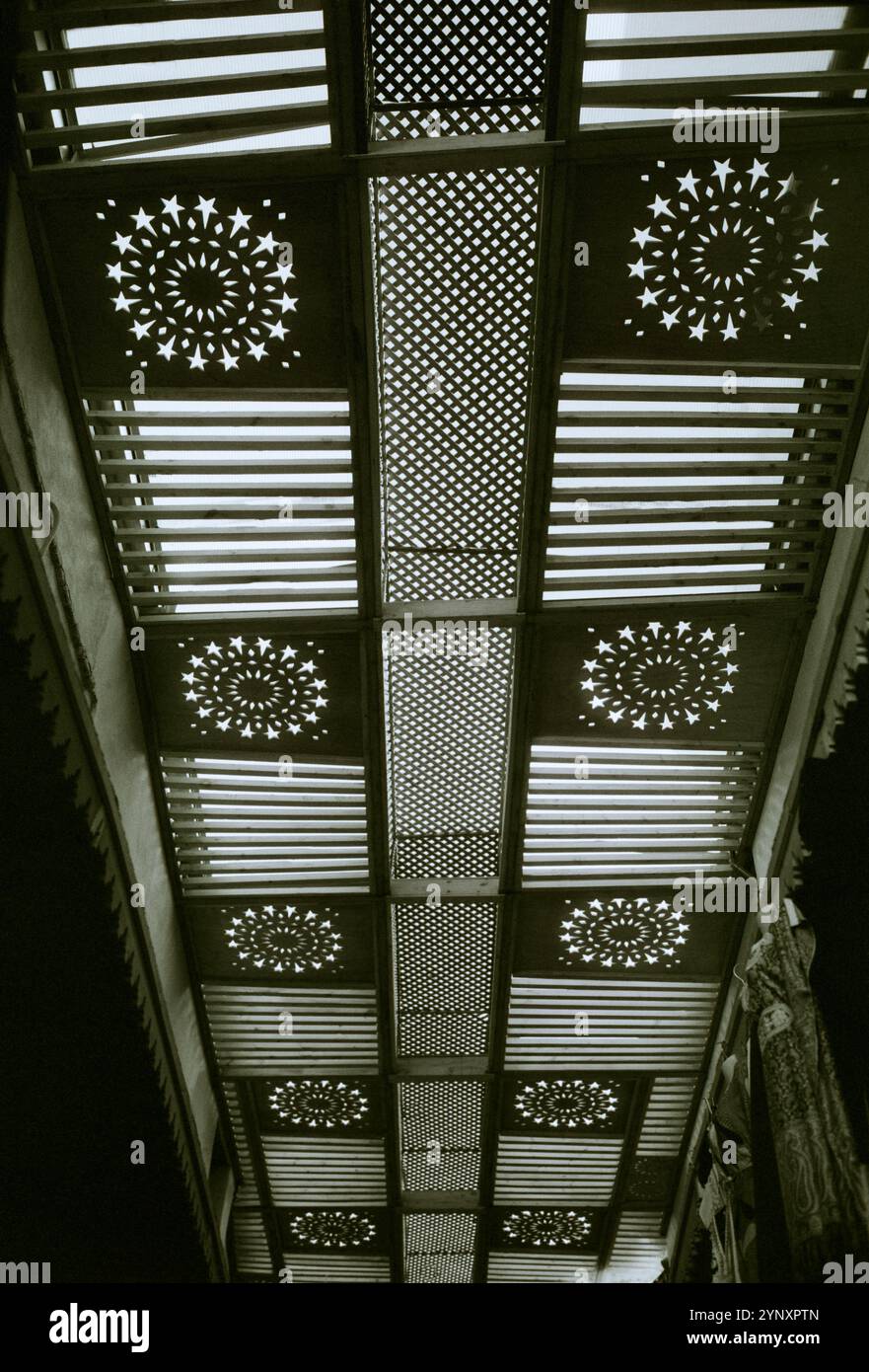 The decorative geometric roof of the bazaar souk market of the old city ...