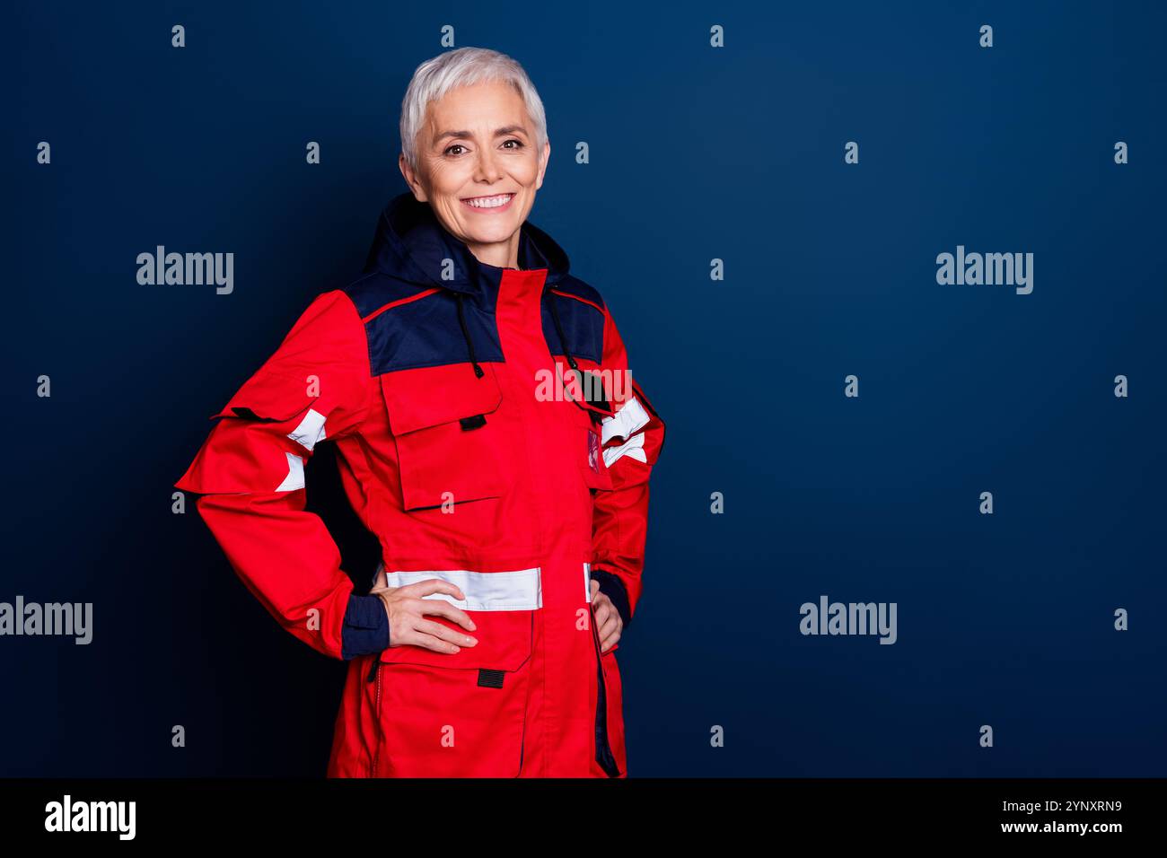 Photo of attractive mature female confident cheerful smile wear uniform ...