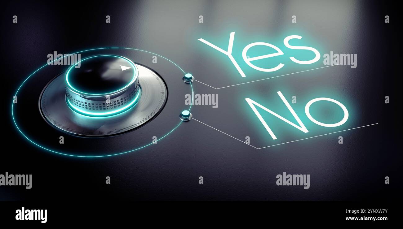 Yes, no - rotary knob and glowing words - 3D illustration Stock Photo ...