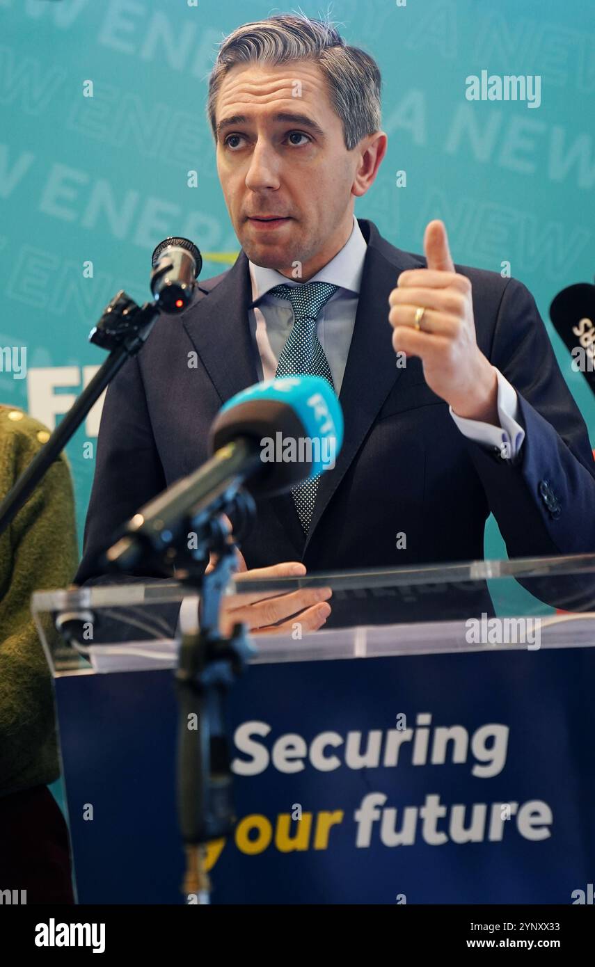 Taoiseach and Fine Gael leader Simon Harris during a rally at Trim ...