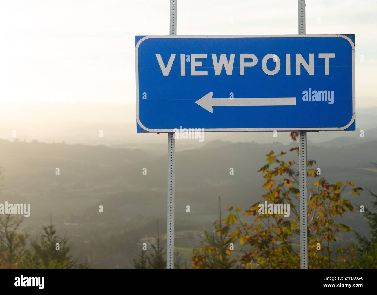 Viewpoint Sign and a directional arrow in rural landscape, USA Stock ...
