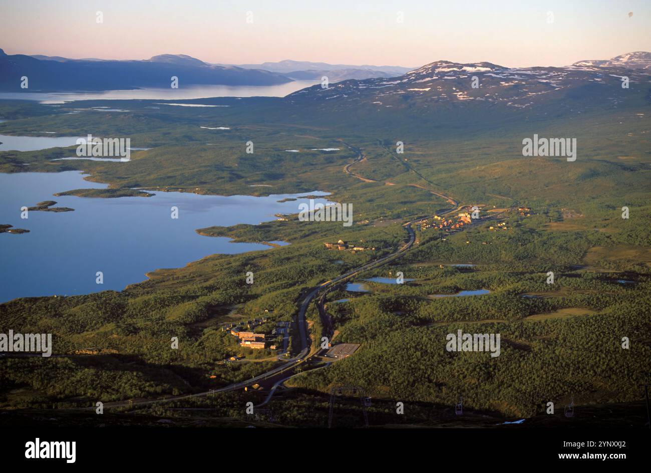 View of Abisko village from Njulla, a mountain top. Landscape, Lake ...
