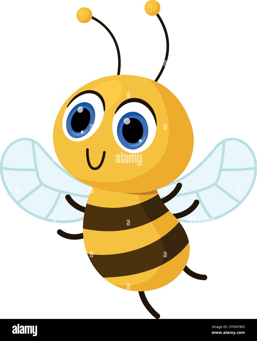 A cartoon bee with its wings spread out and a smile on its face. The ...