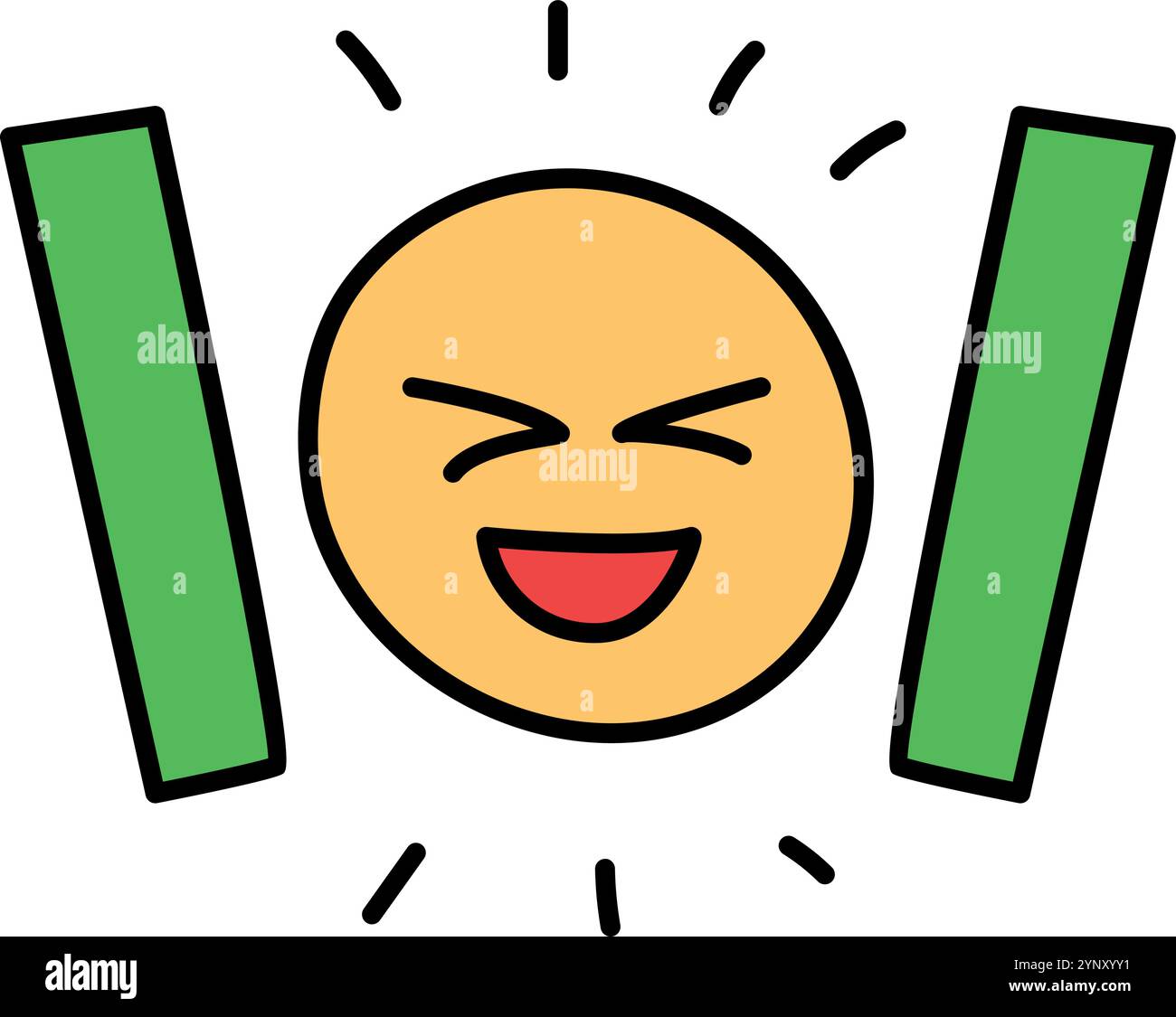 A cartoon face with a smiley mouth and green bars on the sides. The ...