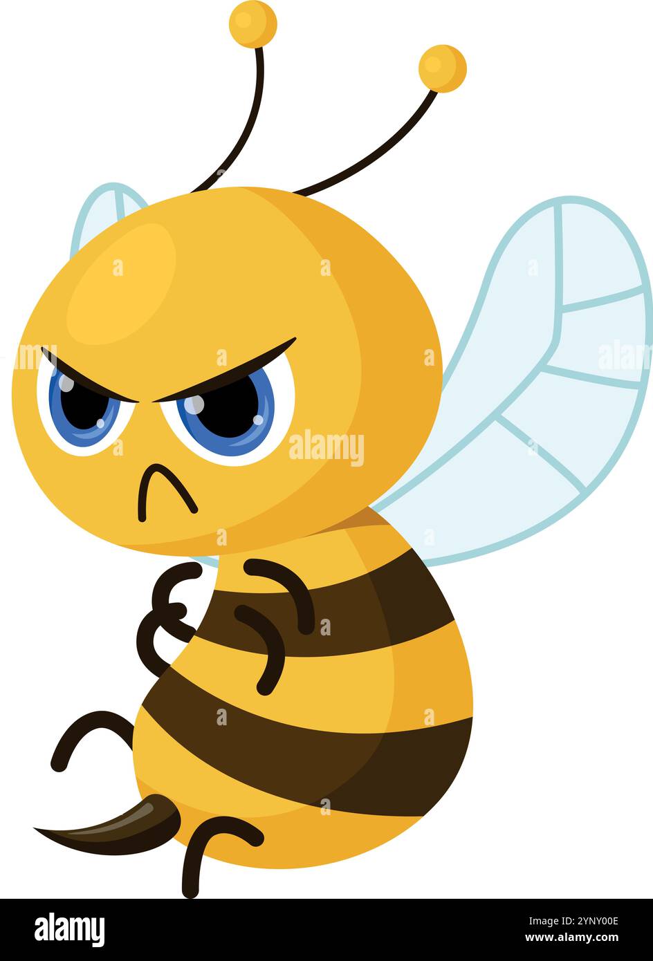 A cartoon bee with a frowning face and angry expression. The bee is ...