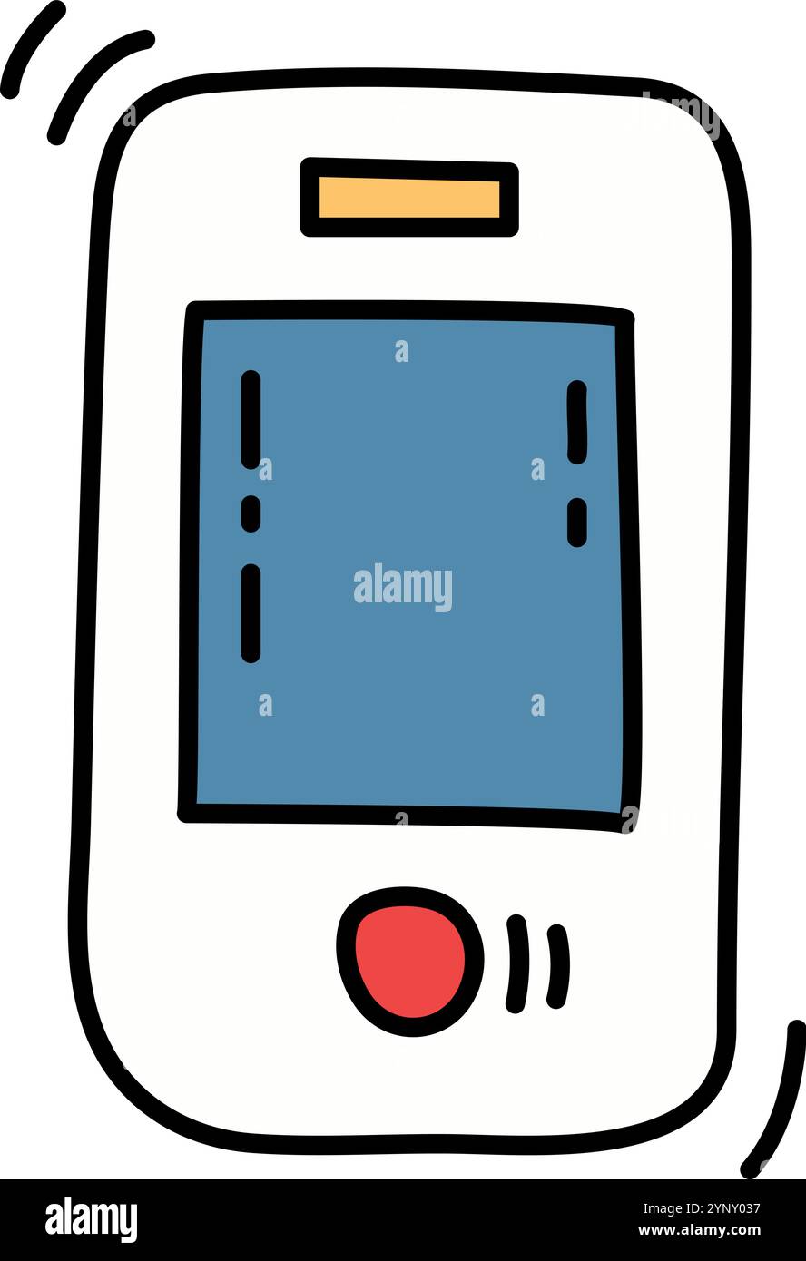 A cartoon drawing of a cell phone with a red button on the bottom. The ...