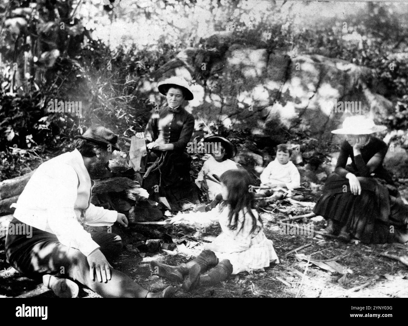 Alexander Graham Bell and family with a nurse (center) on a picnic at ...