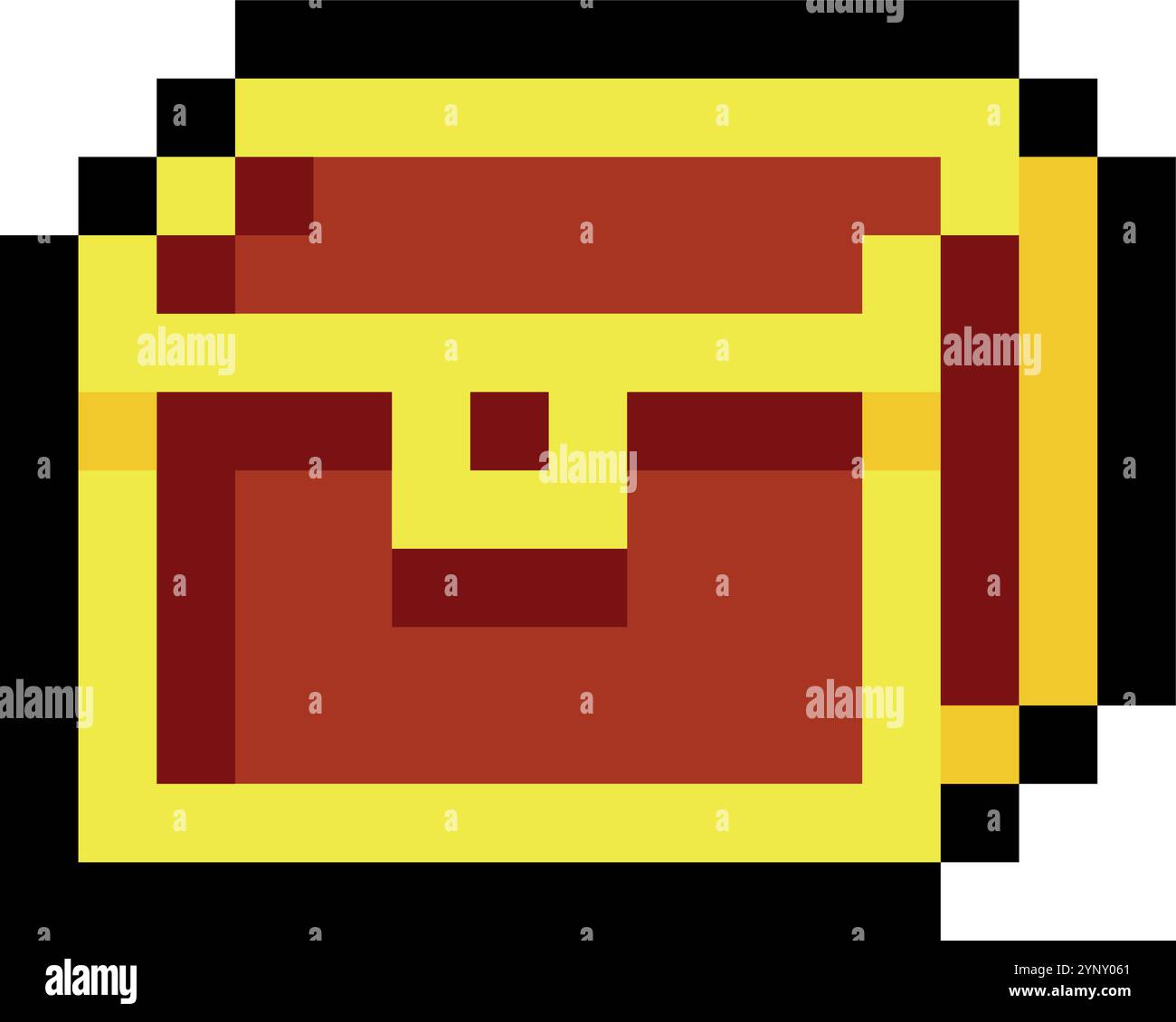 A pixelated image of a chest with a gold lock. The chest is brown and ...