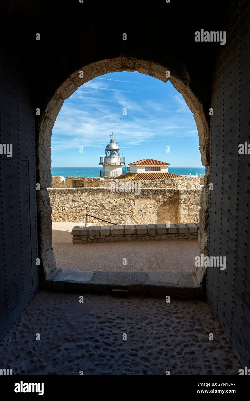 Views of the Peñiscola lighthouse from inside the Luna Pope's Castle ...