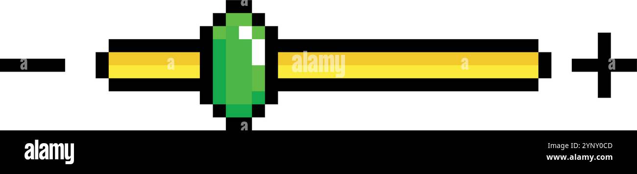 A green and yellow object with a plus sign on the right. The object is ...