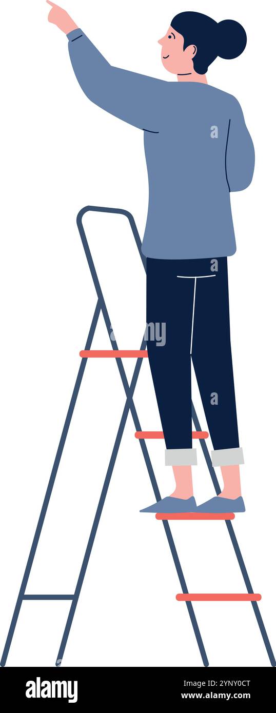 Woman standing on ladder drawing hi-res stock photography and images ...