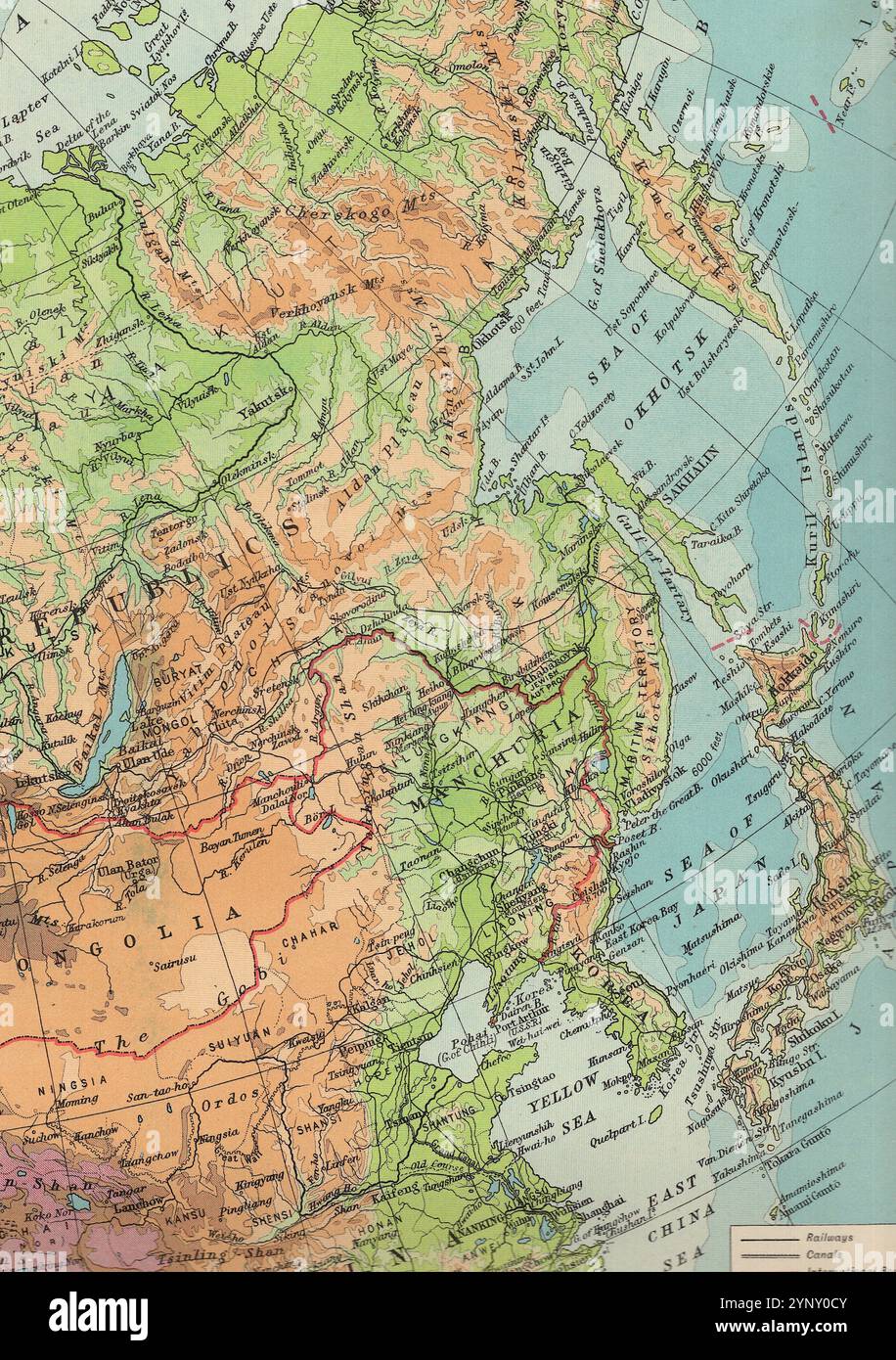 A vintage geographical map from the mid 20th century showing Japan ...