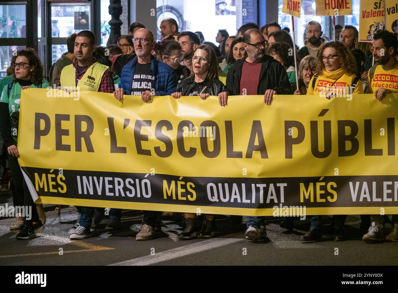 Demonstration banner calling for resignation in Valencia Stock Photo ...
