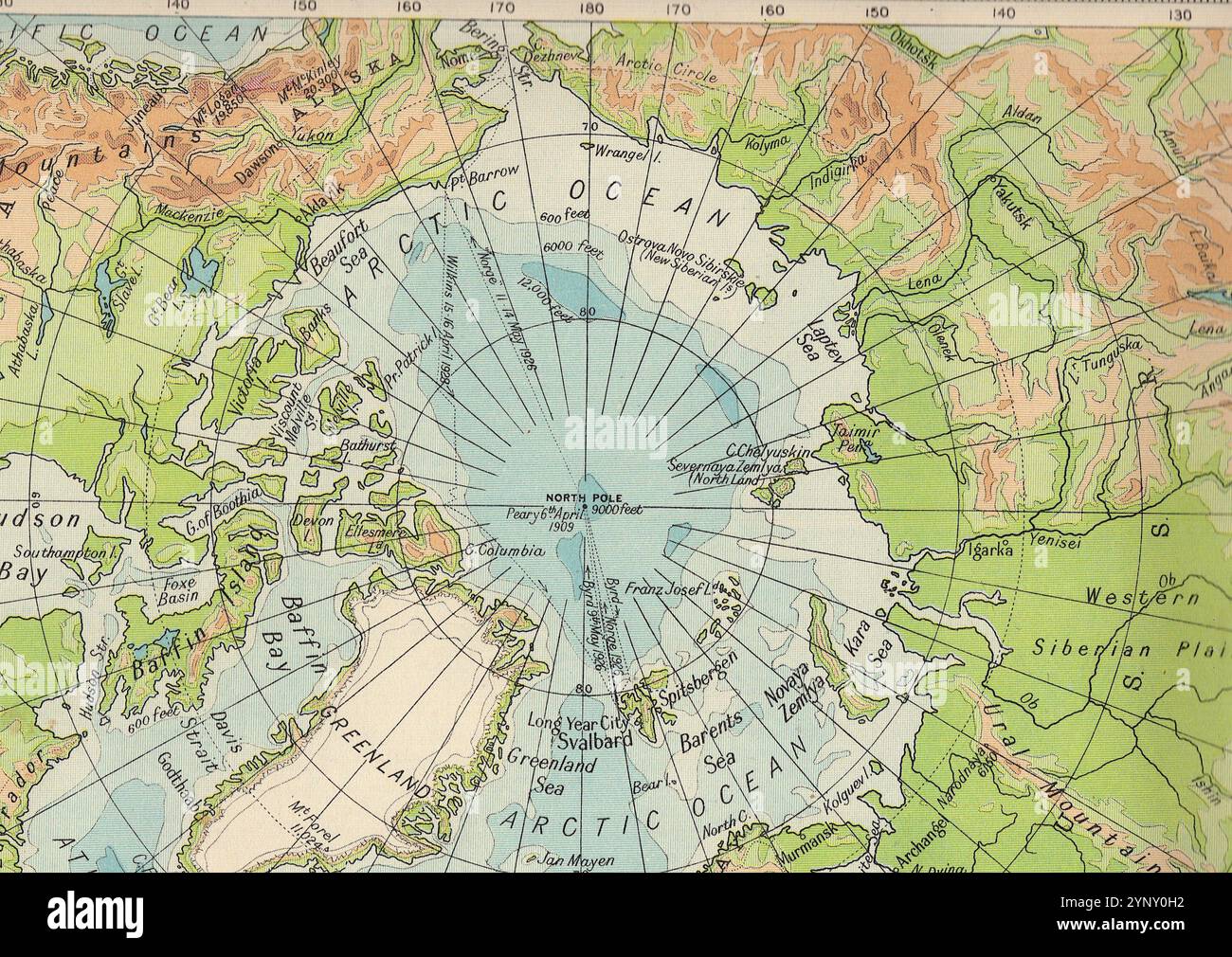 A vintage geographical map from the mid 20th century showing the North ...