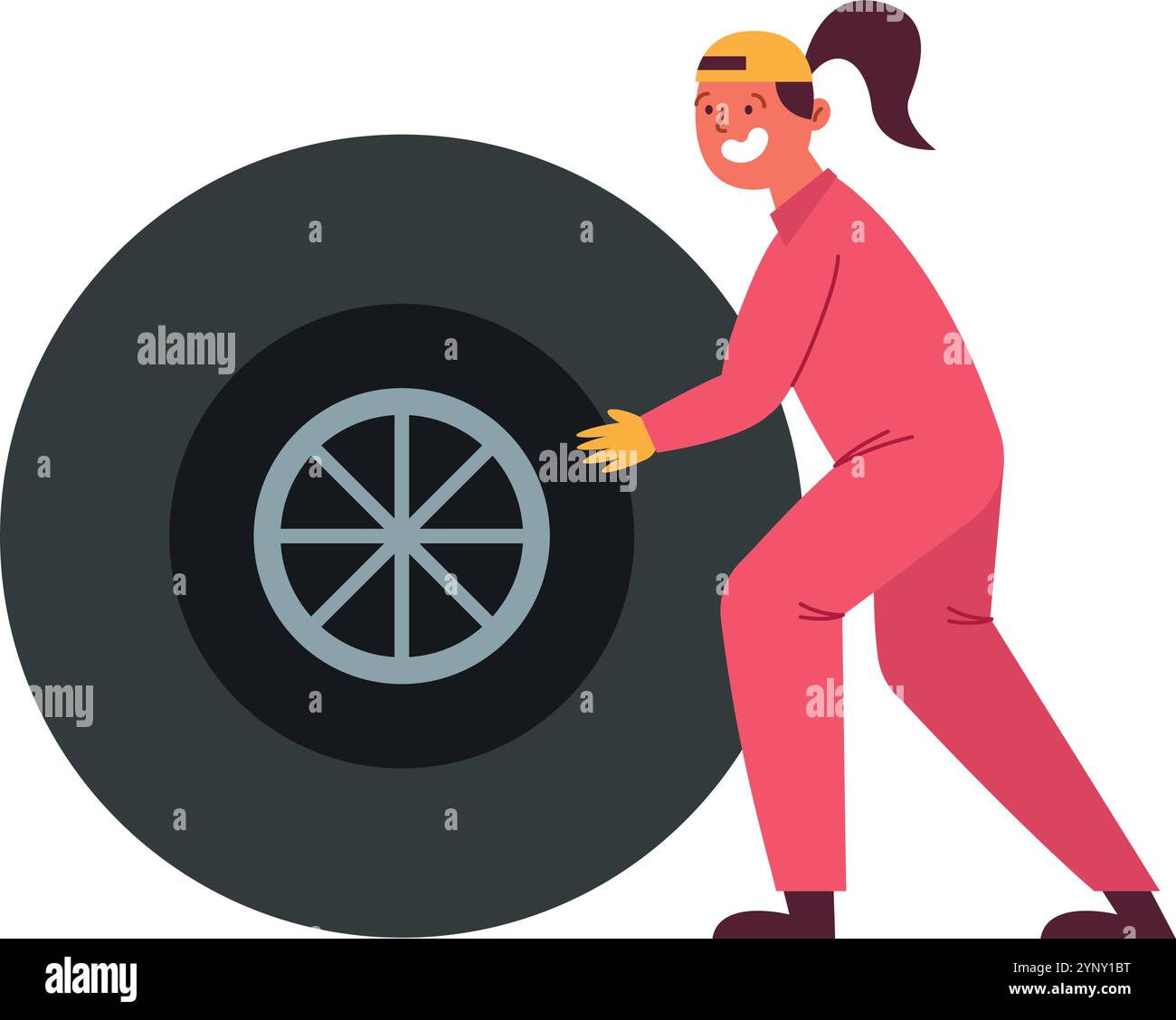 mechanic woman with tire car Stock Vector Image & Art - Alamy