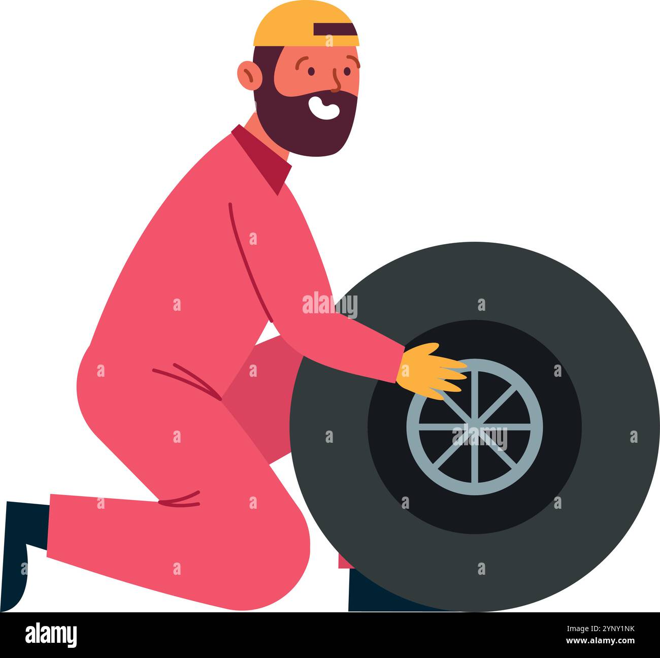 Car character holding tire vector Cut Out Stock Images & Pictures - Alamy