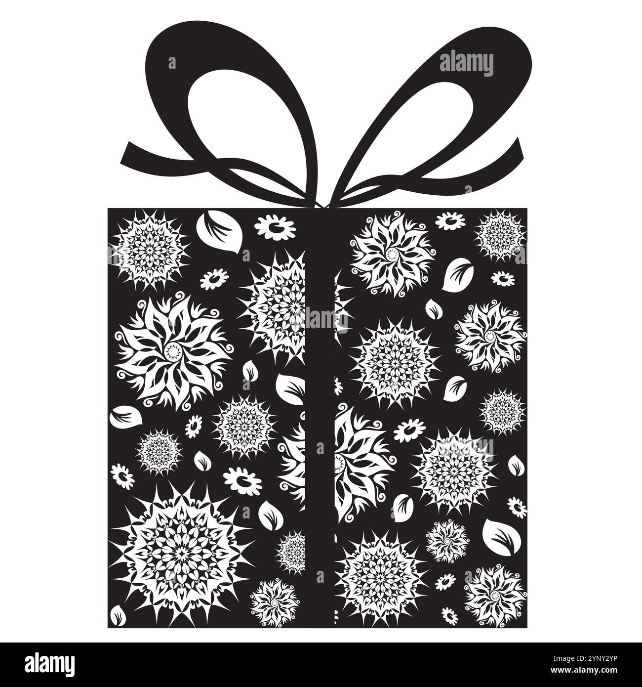 Gift Box with Mandala Pattern and Ribbon in Black and White colors ...