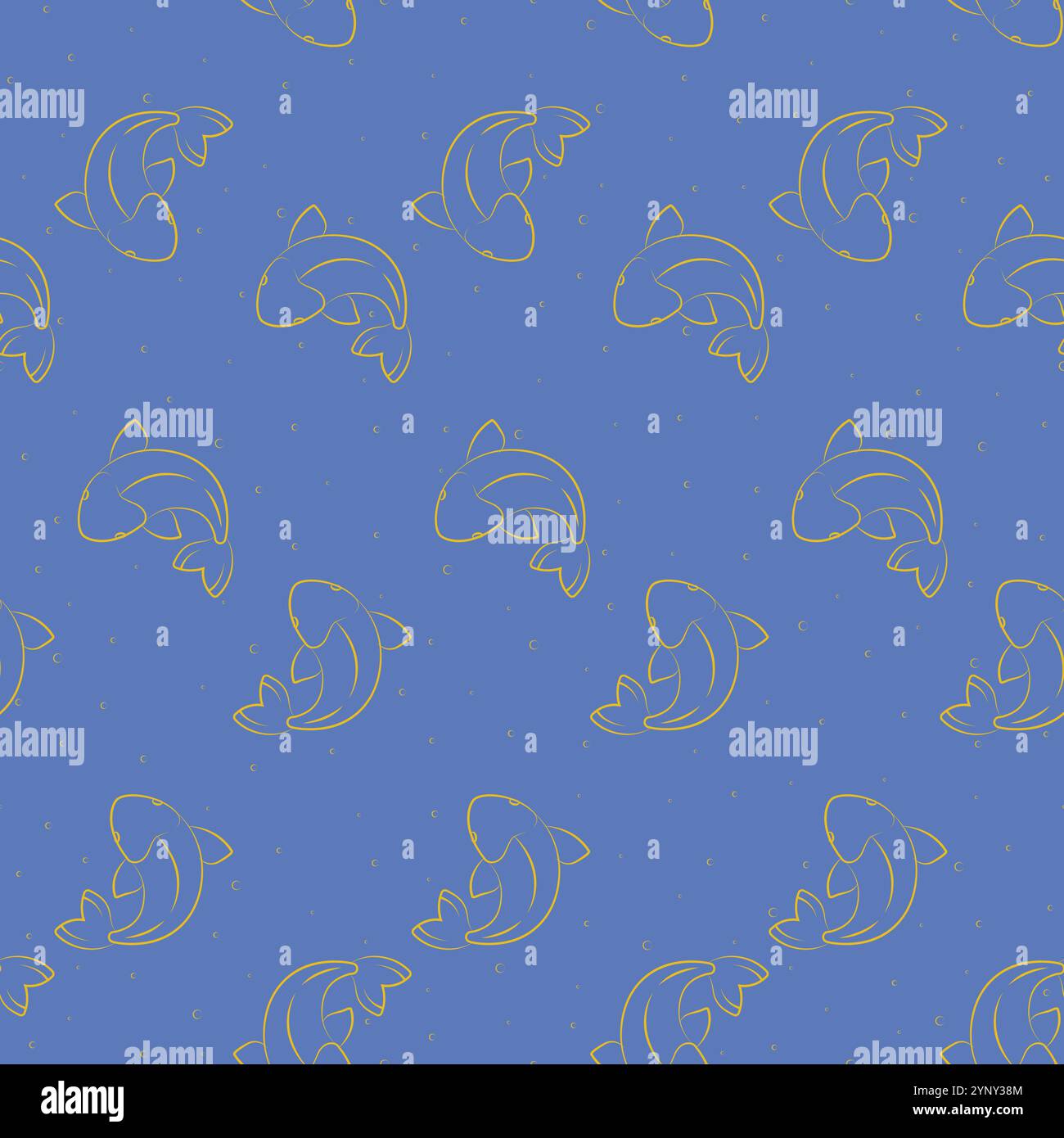 Marine life fish animal blue seamless pattern. Chinese koi fish ...