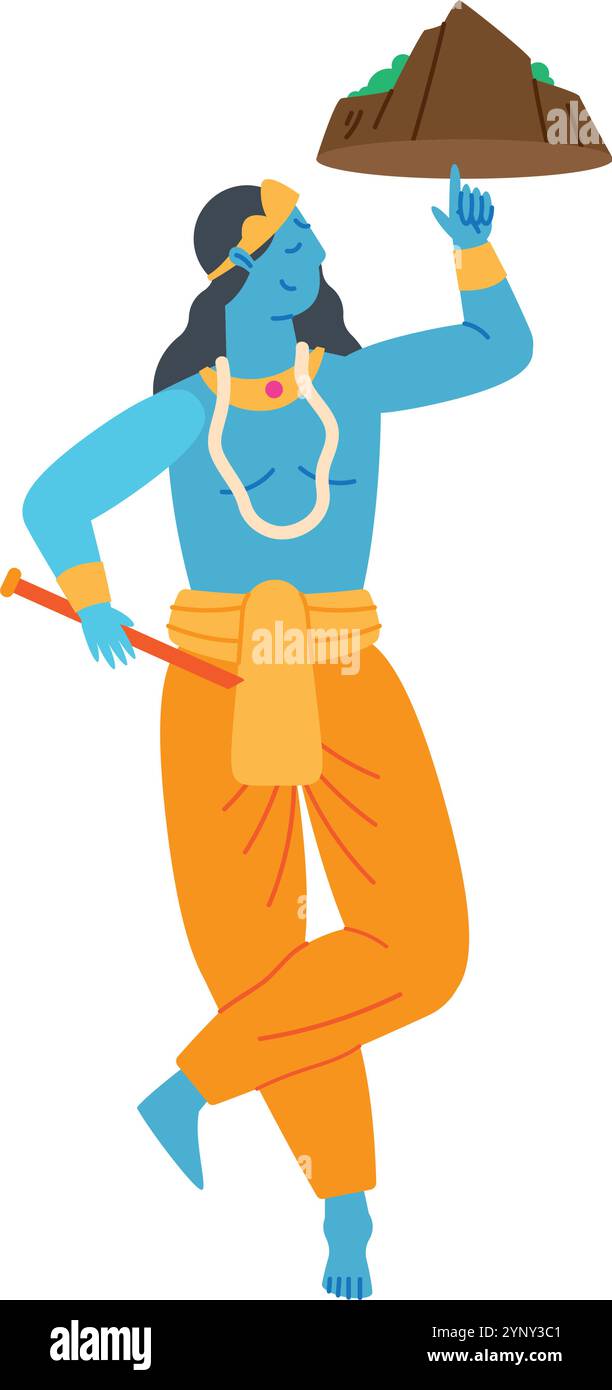hindu god krishna and govardhan mountain Stock Vector Image & Art - Alamy
