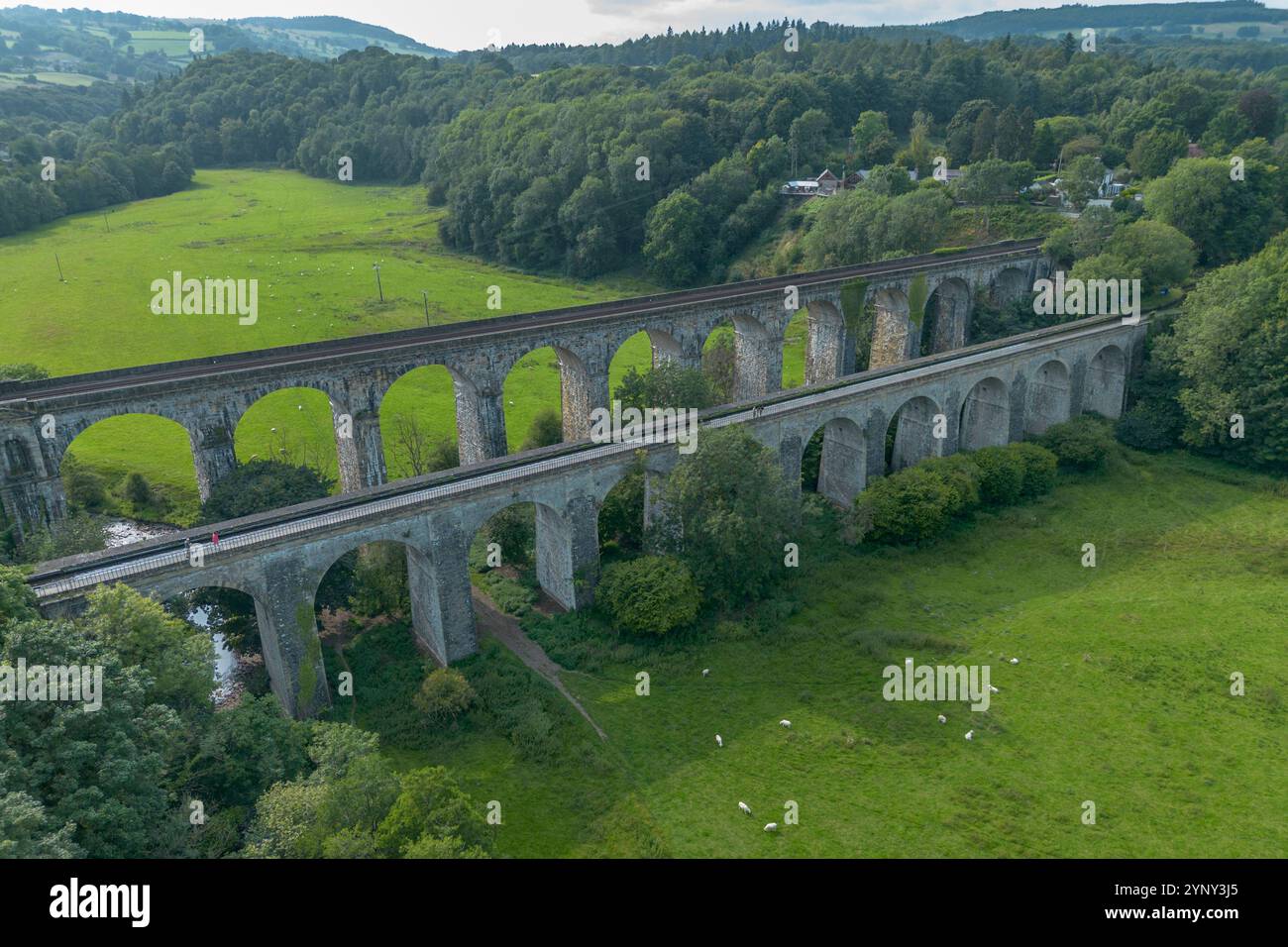 Aerial view of Chirk Aqueduct & Viaduct, Chirk, Wales, UK Stock Photo ...