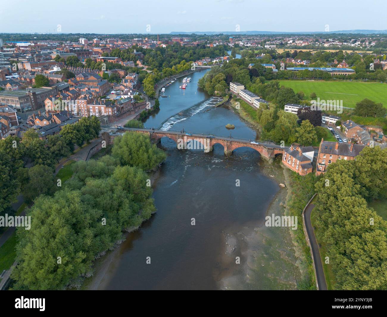 Aerial view of the River Dee and Old Dee Bridge, Chester, UK Stock ...