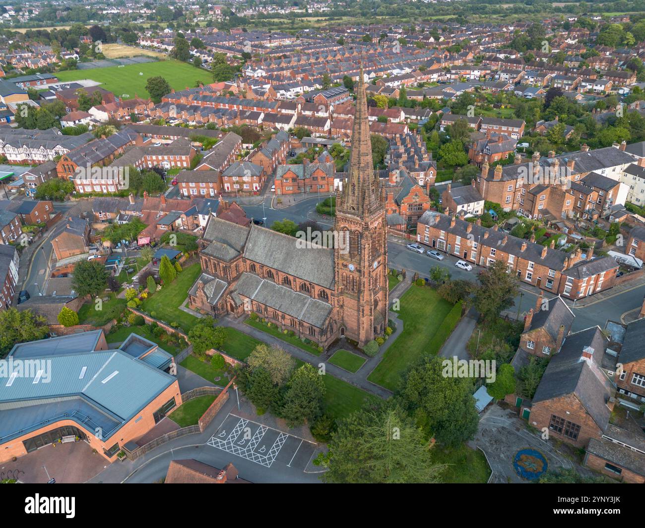 Aerial view of Saint Mary Without-the-Walls church, Chester city centre ...