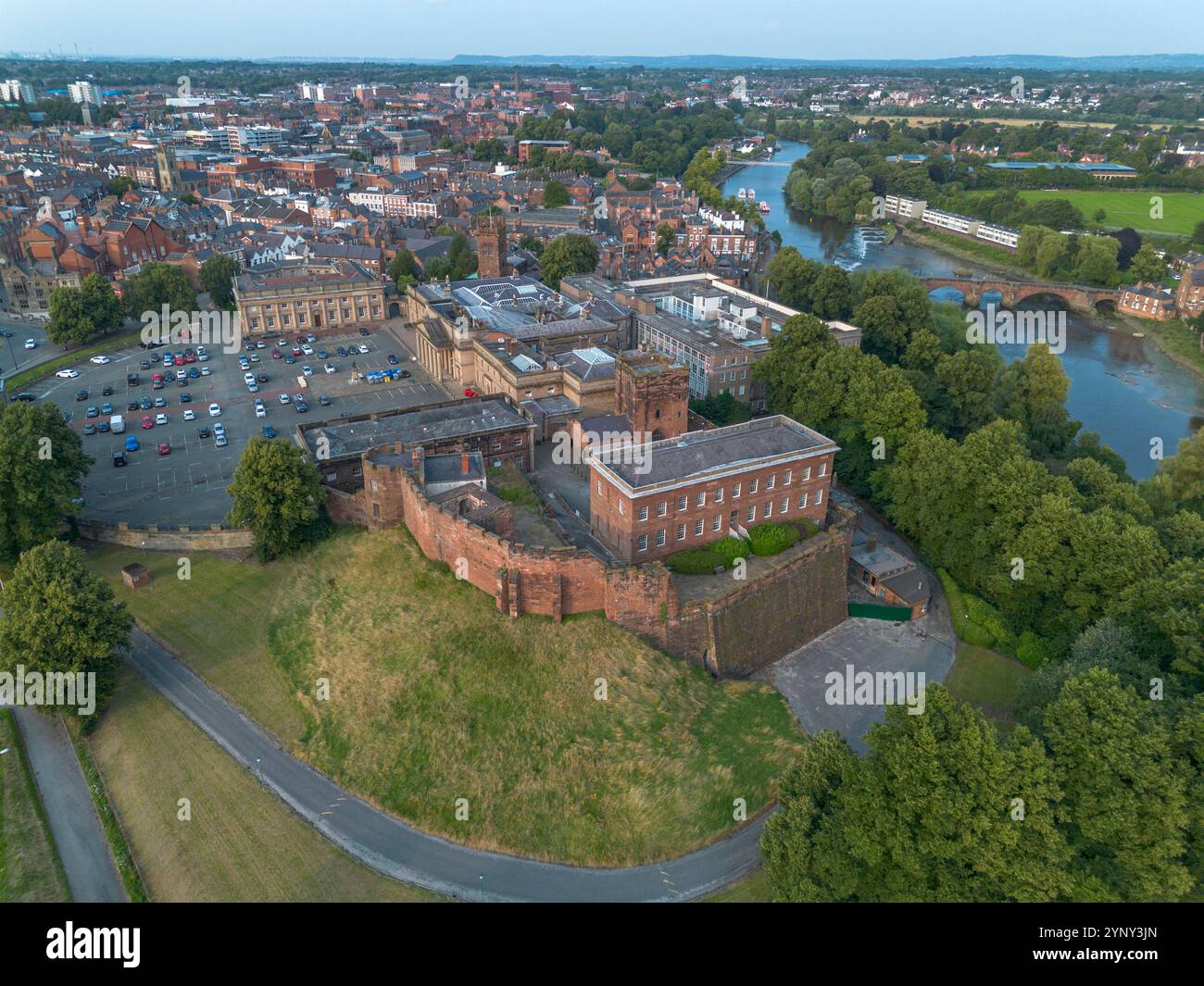 Aerial view of Chester Castle: Agricola Tower and Castle Walls, Chester ...