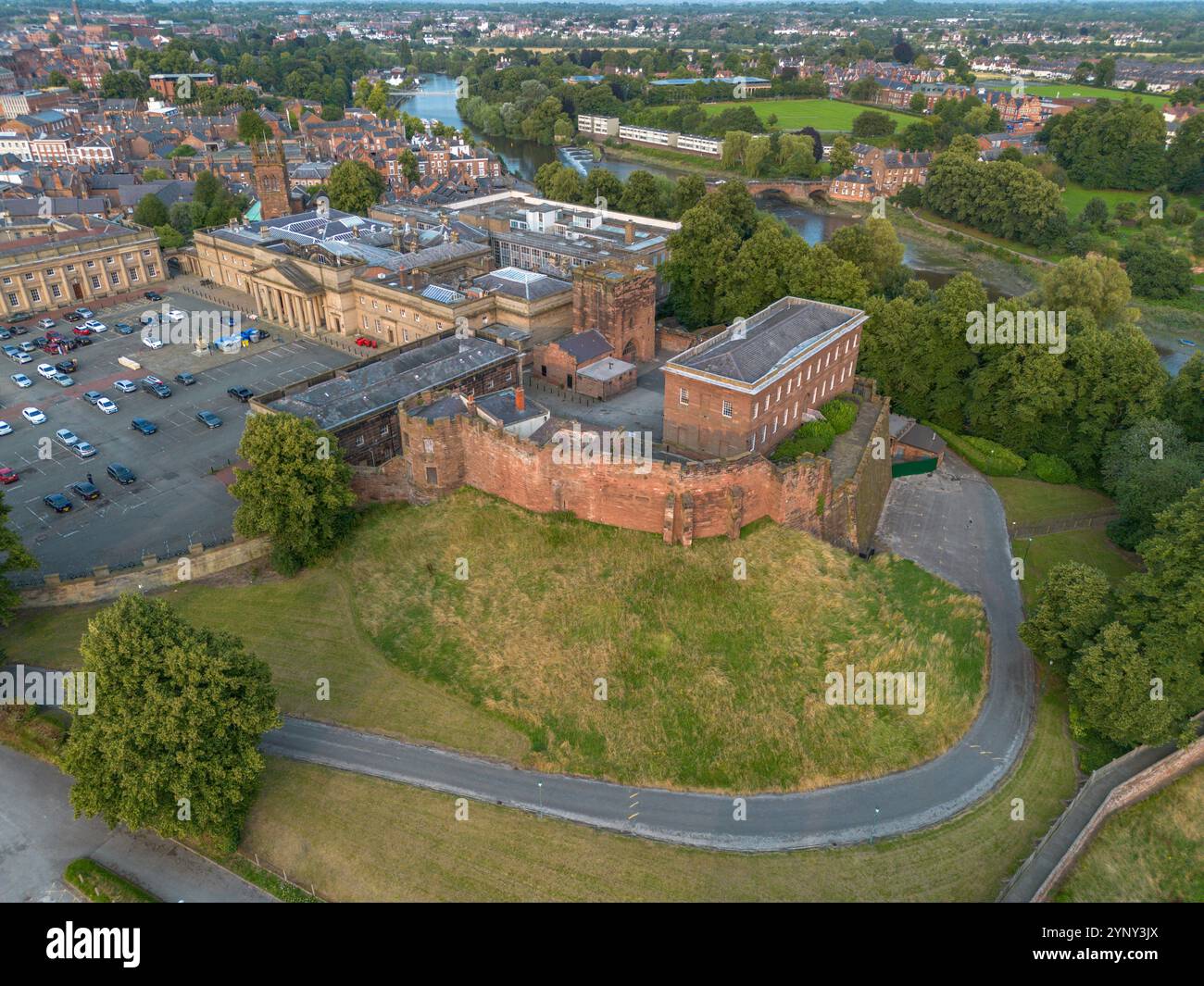 Aerial view of Chester Castle: Agricola Tower and Castle Walls, Chester ...