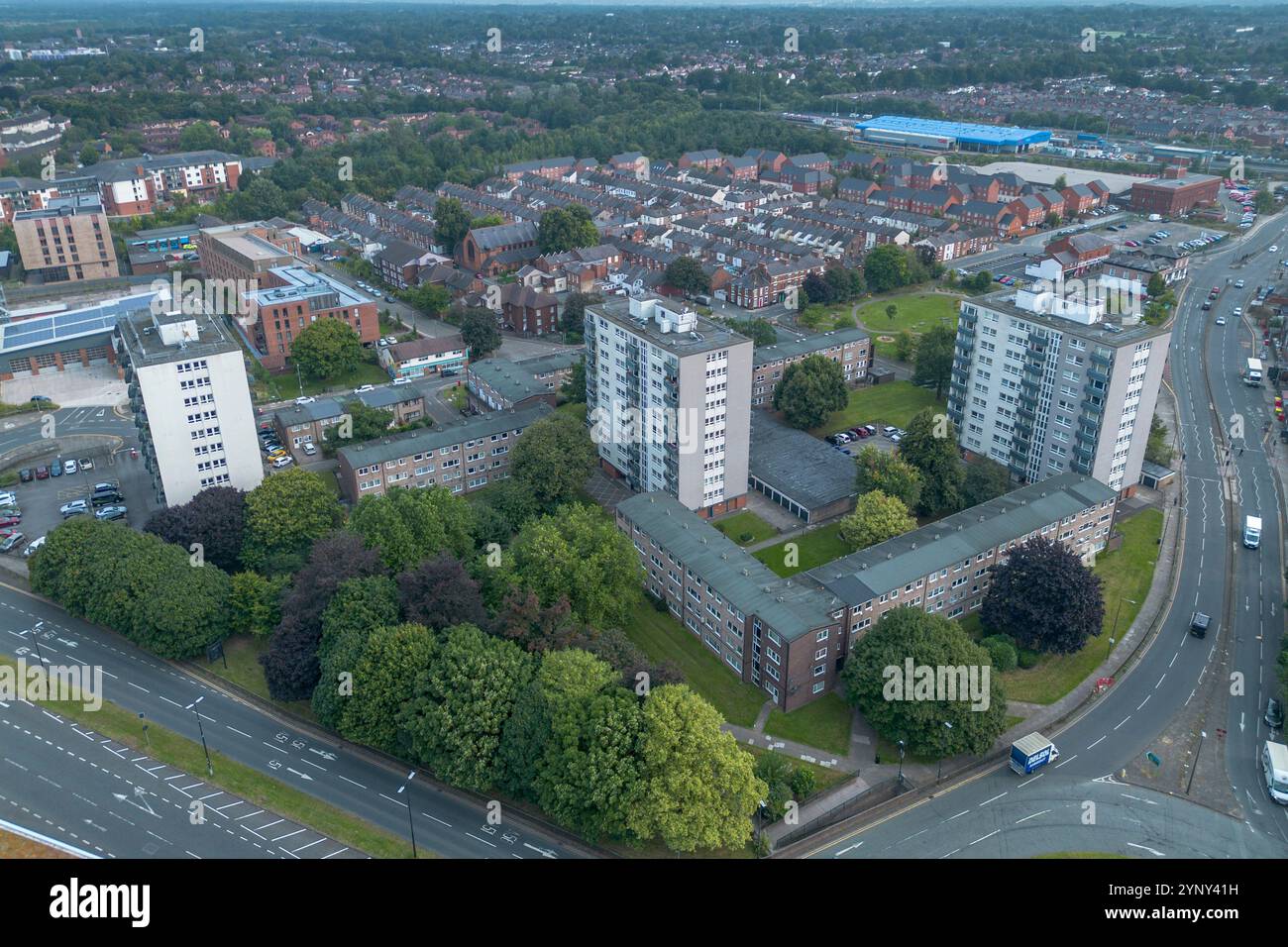 Aerial view of Aerial view of the Newtown tower blocks in Chester city ...