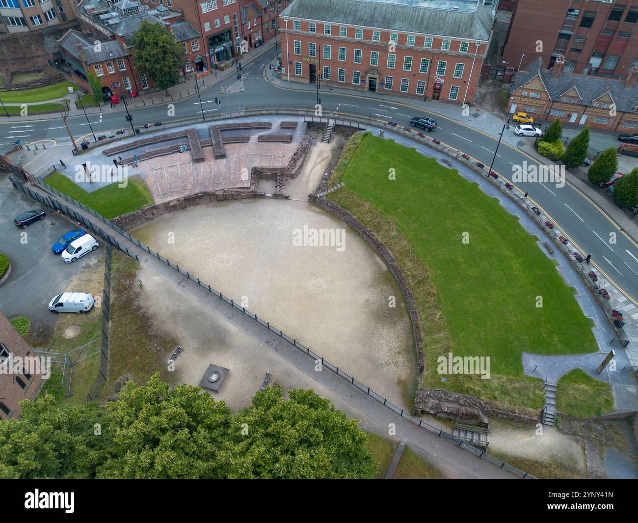 Aerial view of Chester Roman Amphitheatre, Chester, Cheshire, UK Stock ...