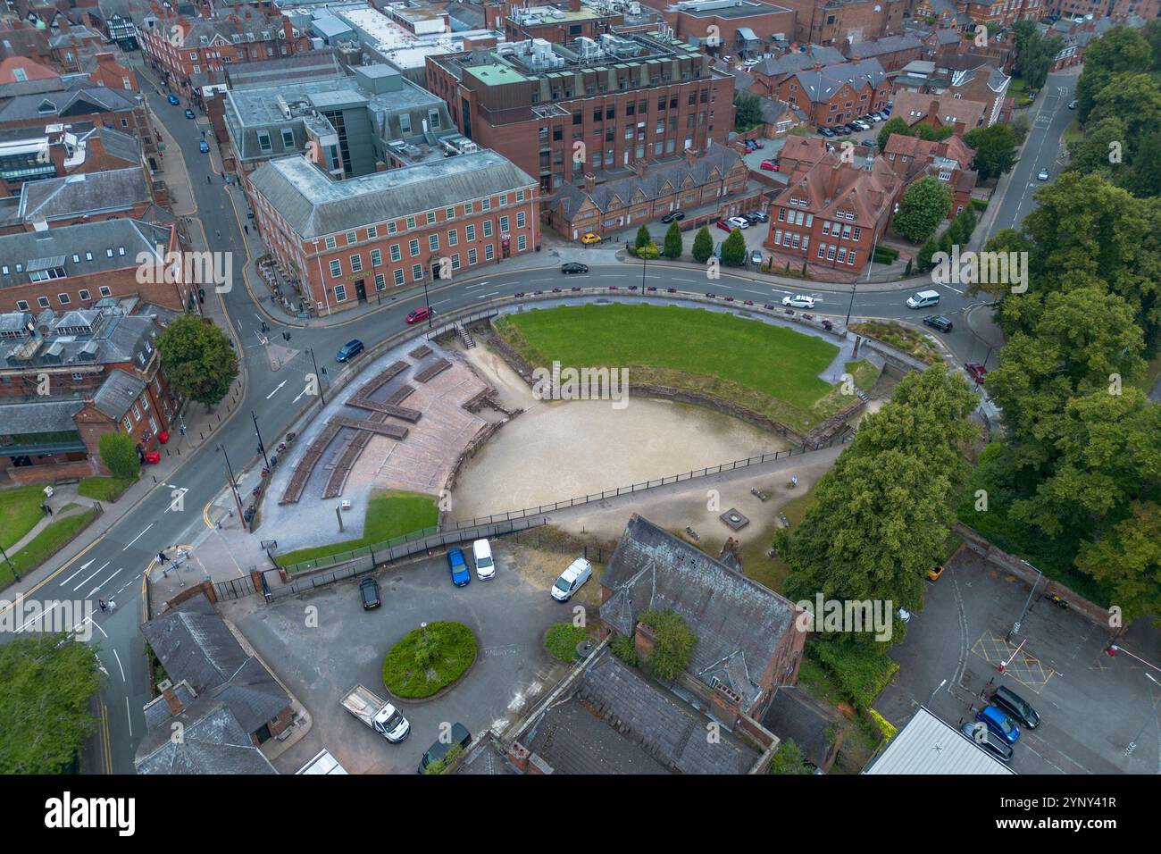 Aerial view of Chester Roman Amphitheatre, Chester, Cheshire, UK Stock ...