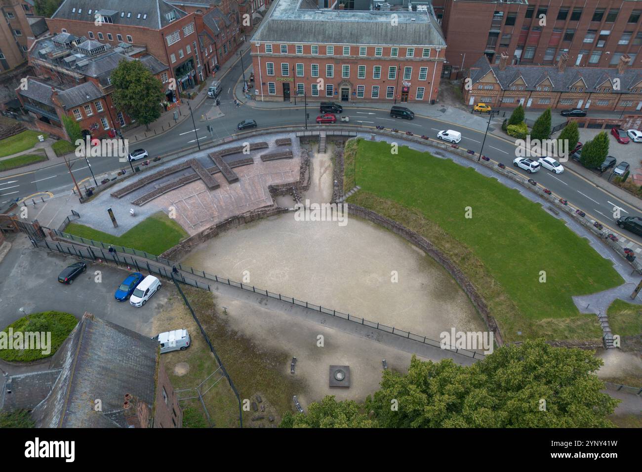 Aerial view of Chester Roman Amphitheatre, Chester, Cheshire, UK Stock ...