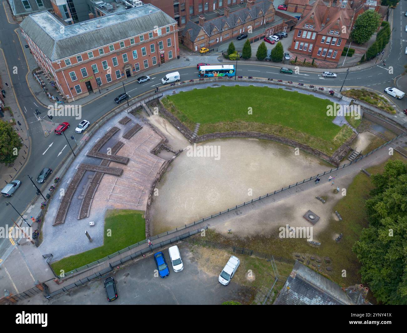 Aerial view of Chester Roman Amphitheatre, Chester, Cheshire, UK Stock ...