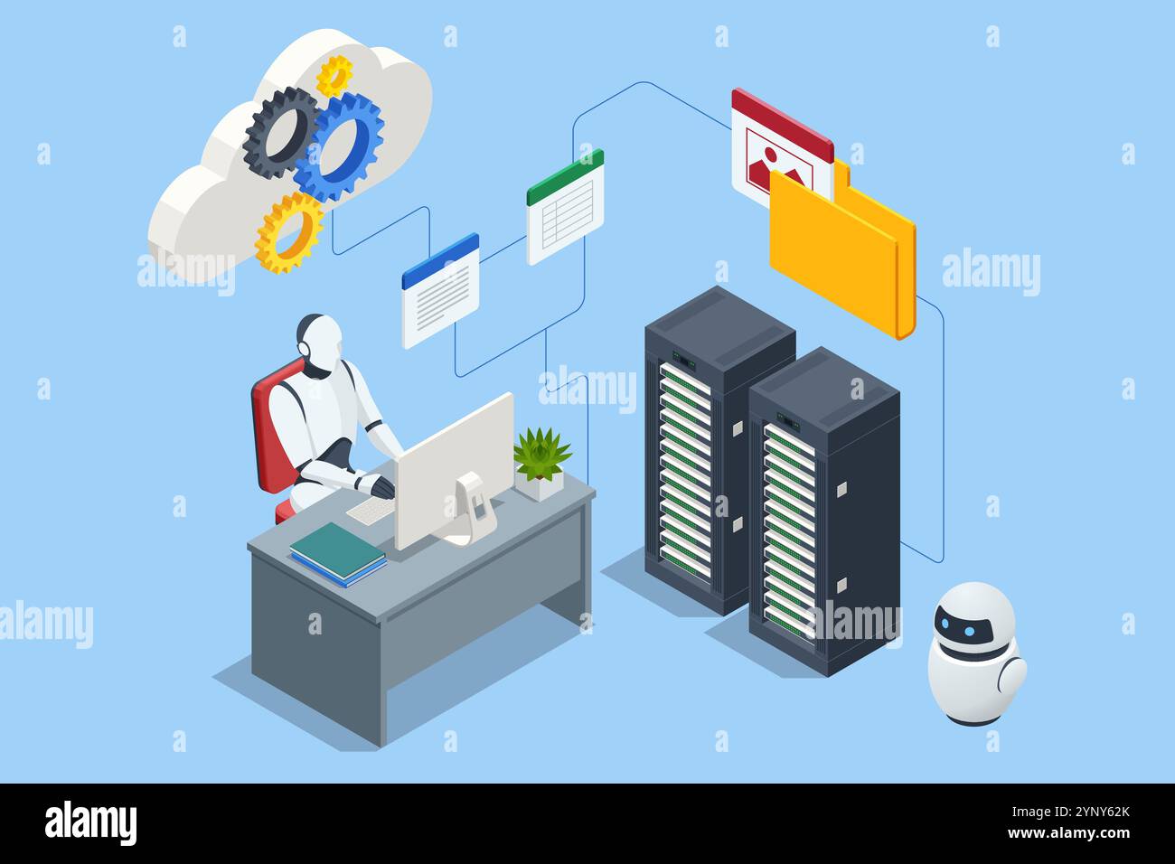 Isometric AI Artificial Intelligence. A robot equipped with artificial intelligence excels in ...