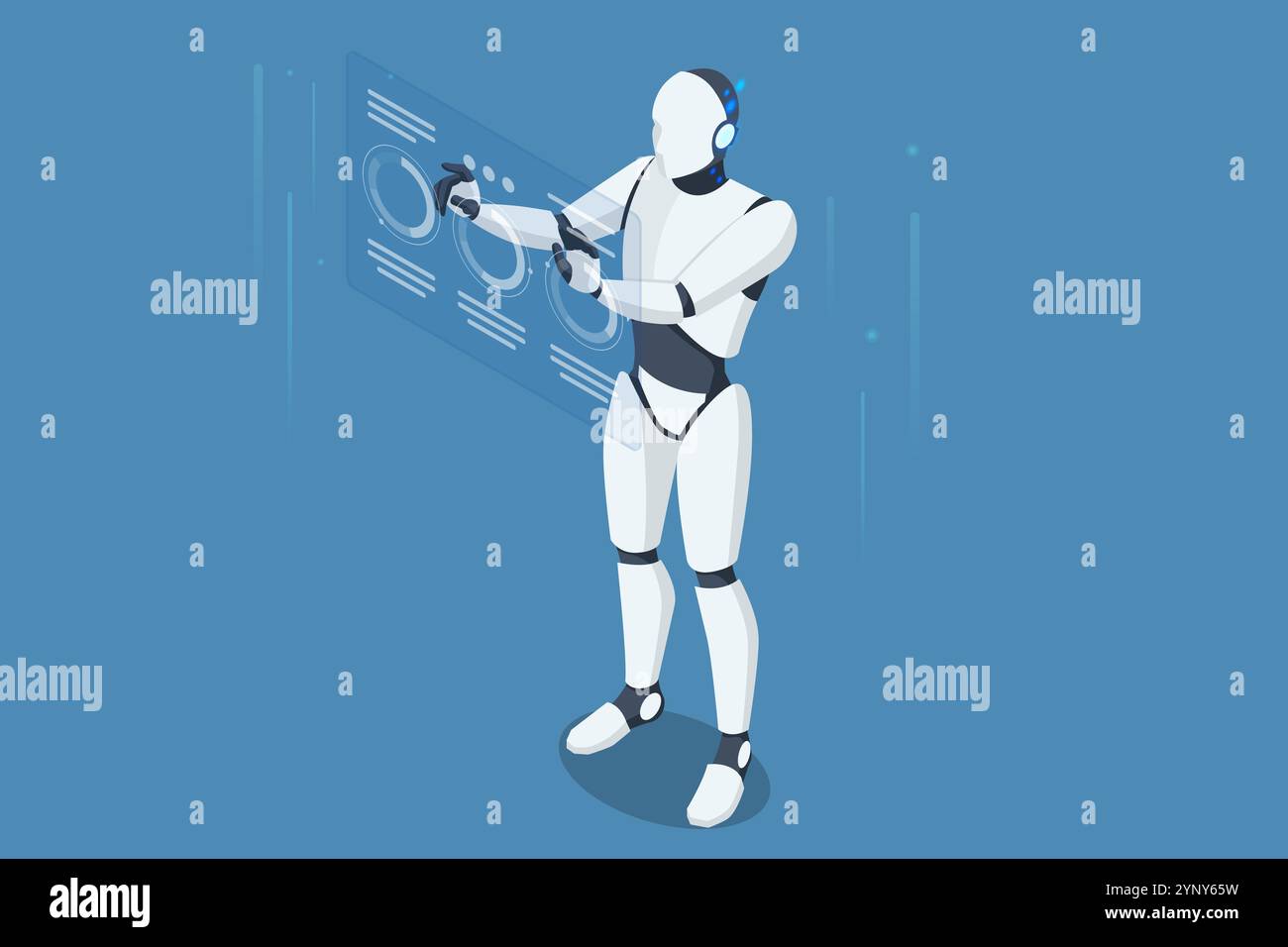 Isometric AI Artificial Intelligence. With AI, robots efficiently handle business analytics ...