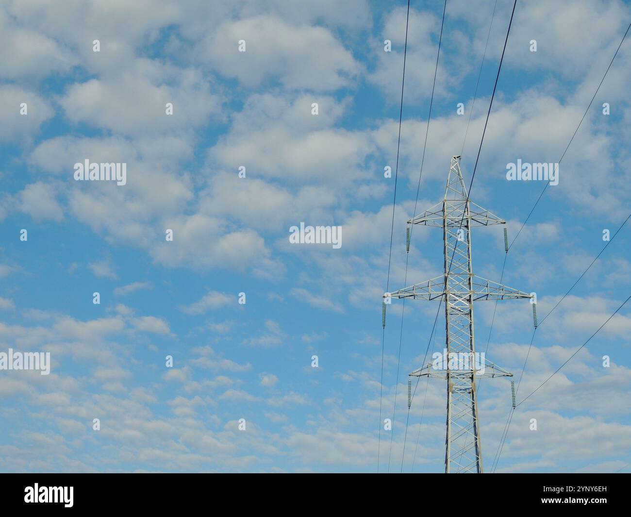 metal tower in power transmission line structure on sky background ...