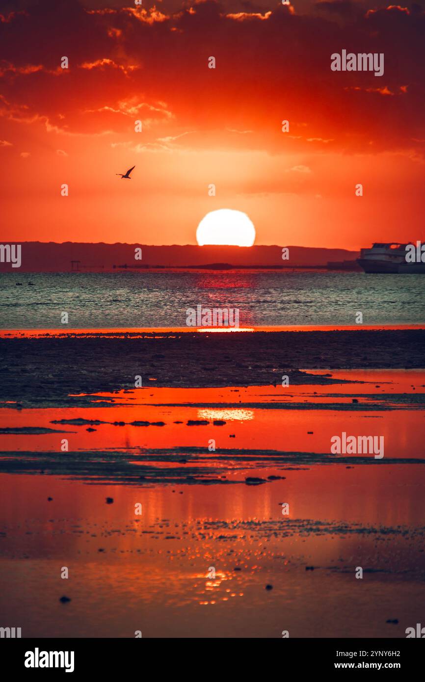 Red sunrise over the Red Sea, Hurghada, Red Sea Riviera, Egypt Stock ...