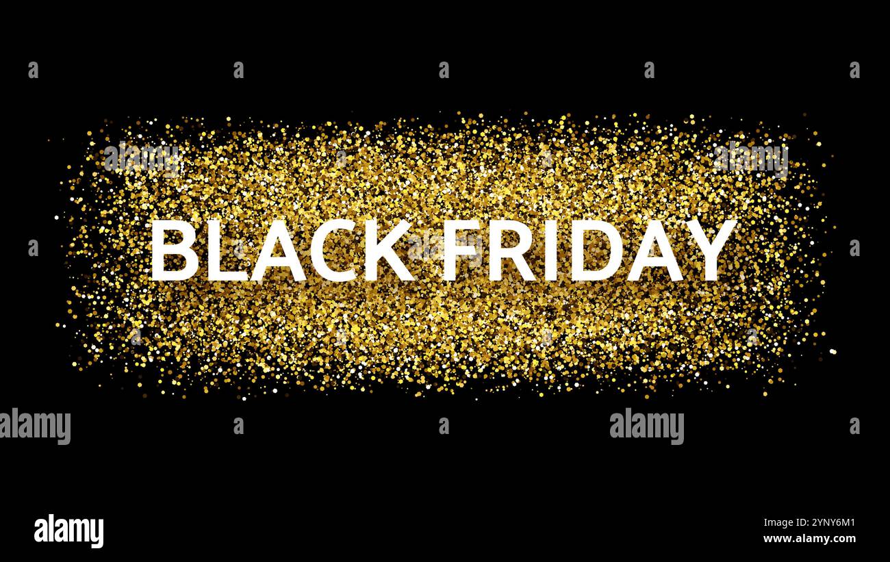 Black friday sale banner. White text with shadow on gold glitter ...