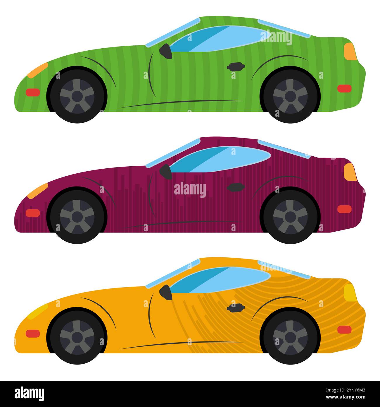 A set of three cars painted in different colors. Vector illustration ...