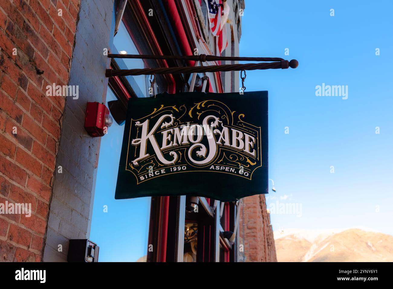 Sign on facade of Kemo Sabe, a high end western wear store established ...