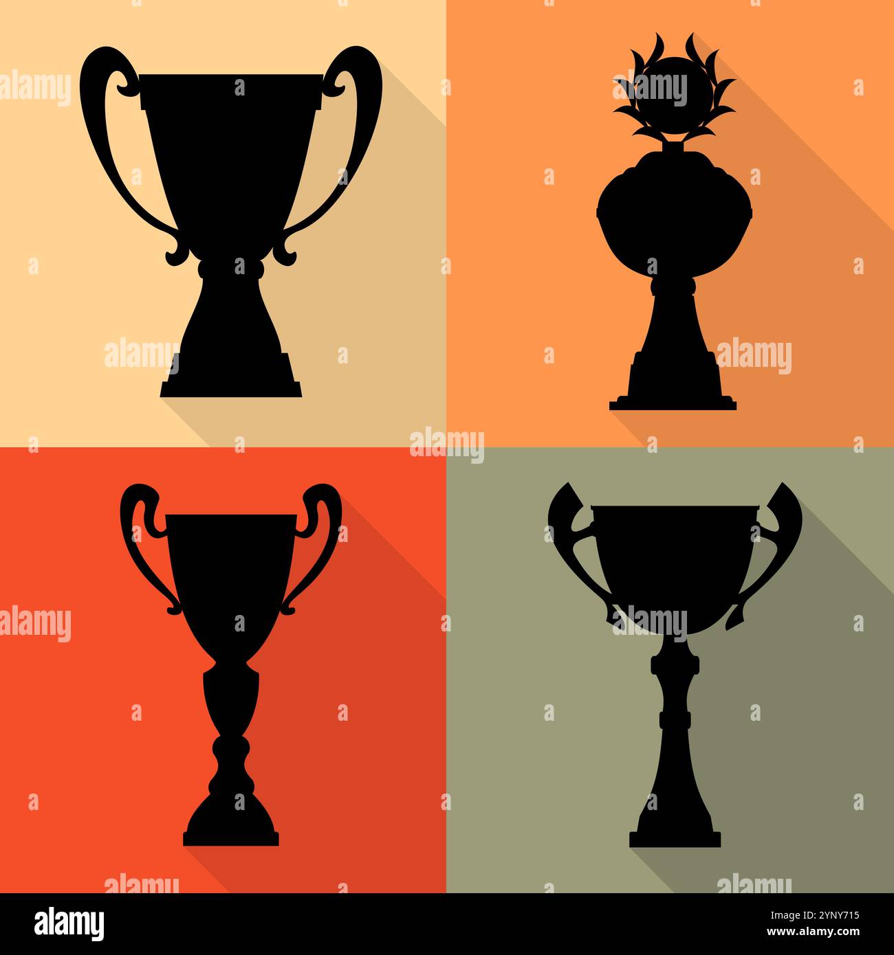 Set of four vector trophy champion cups in flat style. Championship ...
