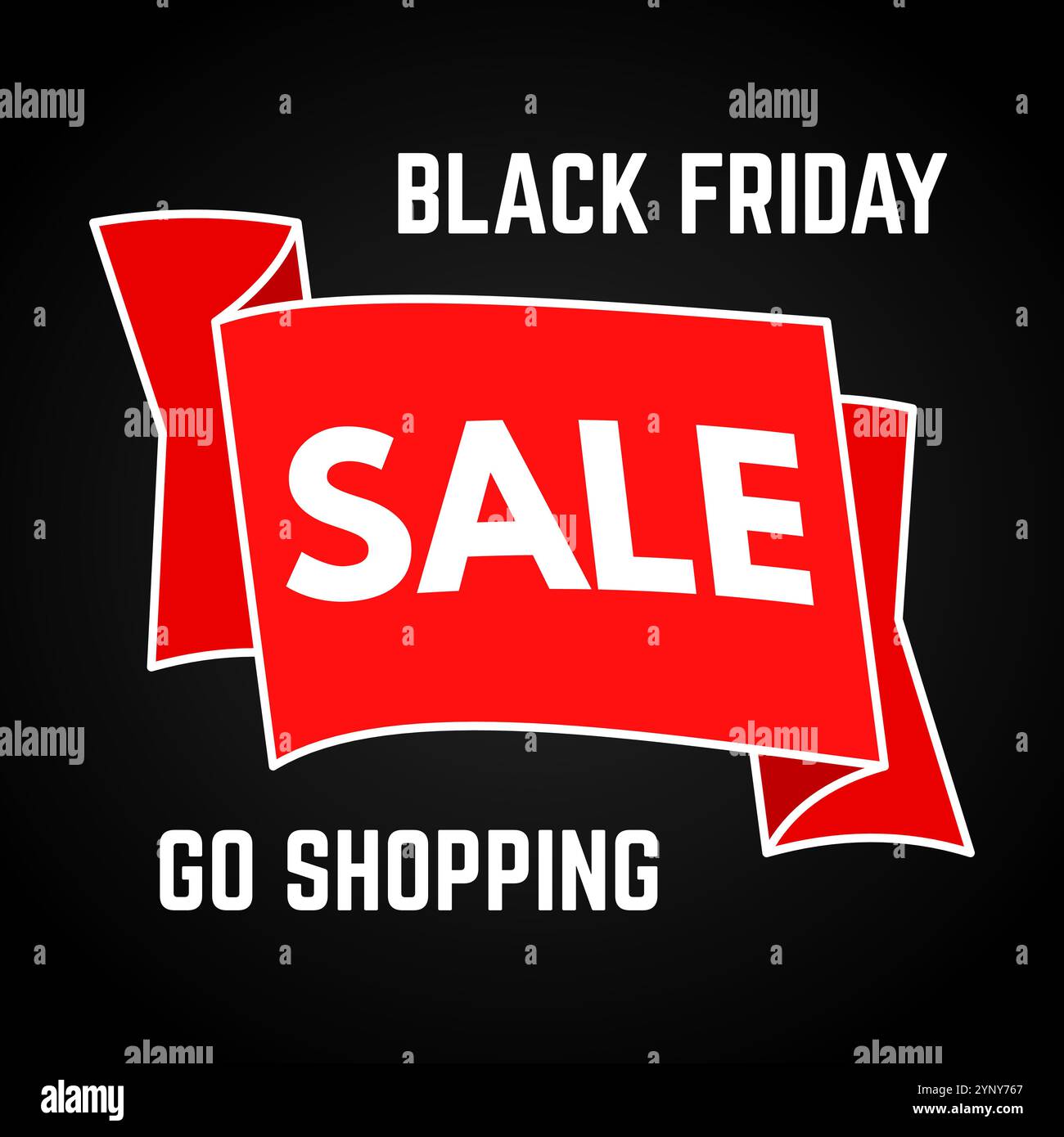 Black Friday Sale. Red ribbon on a black background. Vector ...