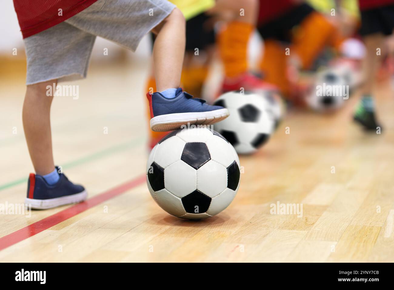 Kids in Futsal Training. Indoor Soccer Class for Children at School ...